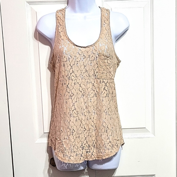 Eyeshadow | Tops | Beaded Lace Racerback Cream Tan Top Blouse Neutral ...